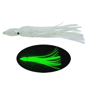 fishing squid skirts glow soft lures luminous octopus skirts trolling lure soft fishing bait for bass salmon trout 5cm/1.96in,9cm/3.54in,11cm/4.33in pack of 20 (4-1/3", beige)