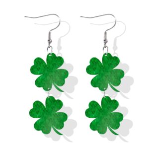 st. patrick's day earrings shamrock dangle earrings green leaf drop earrings for women (2layer earring)