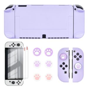 dlseego switch oled protective case dockable hard shell anti-scratch cover joycon accessory skin with 6pcs thumb grips caps and 2pc screen protectors - purple