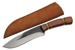 szco supplies 11.75" hand forged full tang wood handle carbon steel outdoor hunting knife with sheath