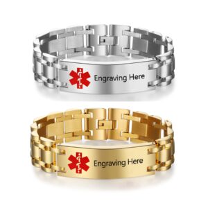 nameinhea custom medical alert bracelets for women men free engraved adjustable stainless steel waterproof emergency medical id bracelets allergy wristband