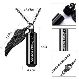 weikui 3 pieces Cylinder Urn Necklace for Ashes Memorial Keepsake Pendant with Angel Wing Stainless Steel Remembrance Cremation Jewelry(3Pcs Black Pendant)