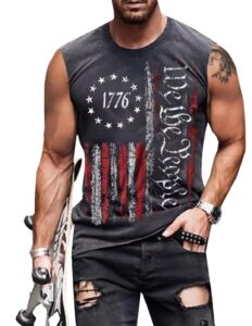 heralady 4th of july shirts mens muscle tank top 1776 sleeveless graphic gym workout usa flag shirt grey xlarge