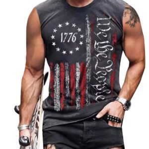 Heralady 4th of July Shirts Mens Muscle Tank Top 1776 Sleeveless Graphic Gym Workout USA Flag Shirt Grey XLarge