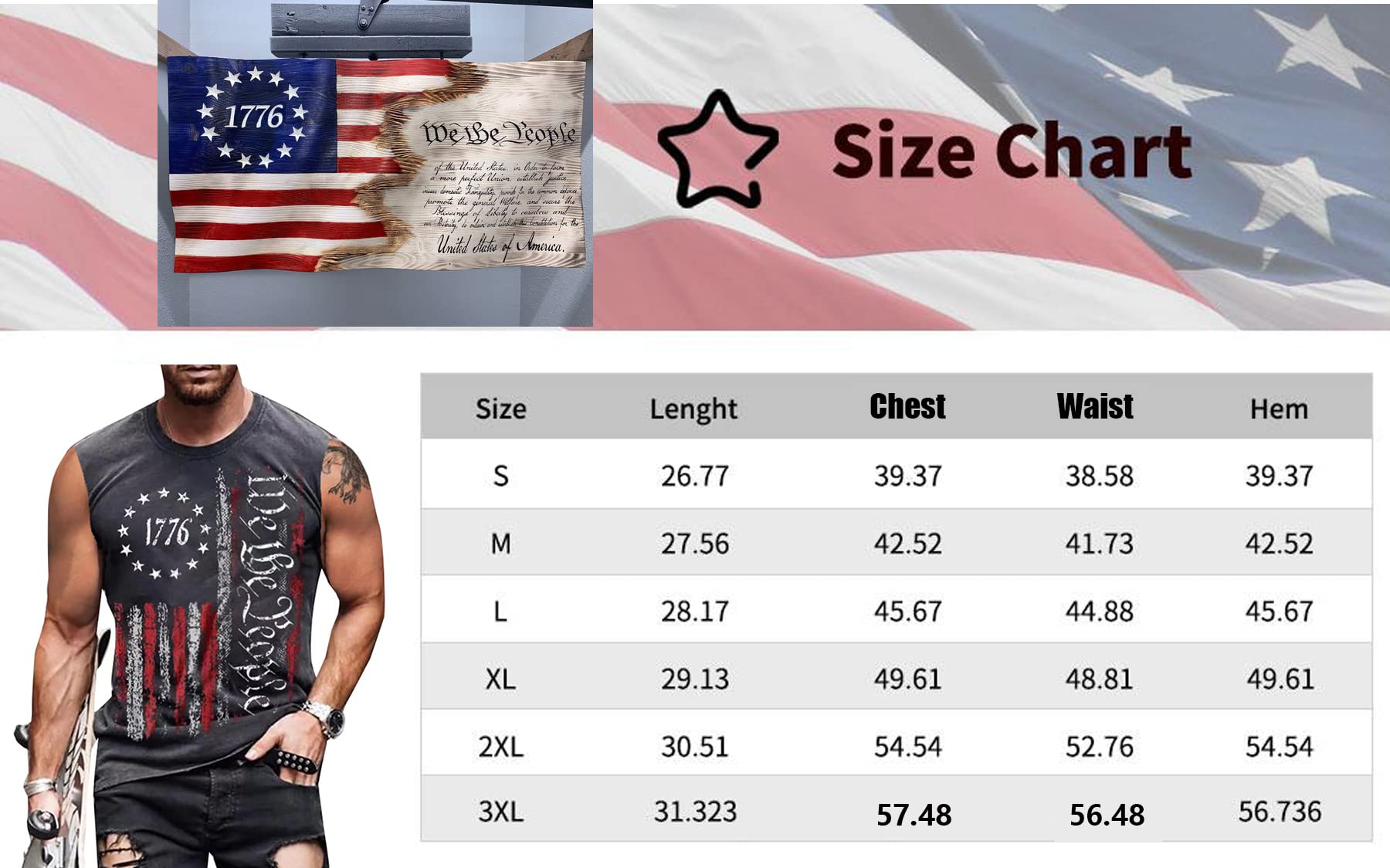 Heralady 4th of July Shirts Mens Muscle Tank Top 1776 Sleeveless Graphic Gym Workout USA Flag Shirt Grey XLarge