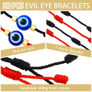 32 Pieces Evil Eye Bracelets Adjustable Evil Eye String Knot Bracelet Good Luck Amulet Bangle Braided Rope Bracelet Evil Eye Charm Strand Bracelet for Women Men(Red, Black, Blue)