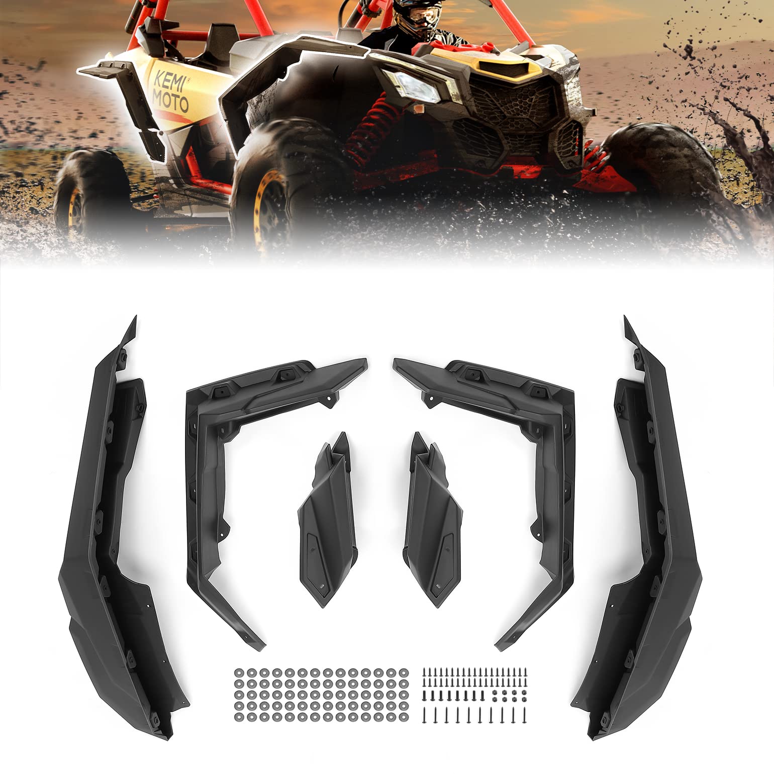 X3 Front & Rear Fender Flares, KEMIMOTO 6 PSC Extended Mud Flaps Mud Guards Compatible with Can-Am Maverick X3 & X3 Max DS RS RC MR Turbo RR 2017-2024, Replace #715002973