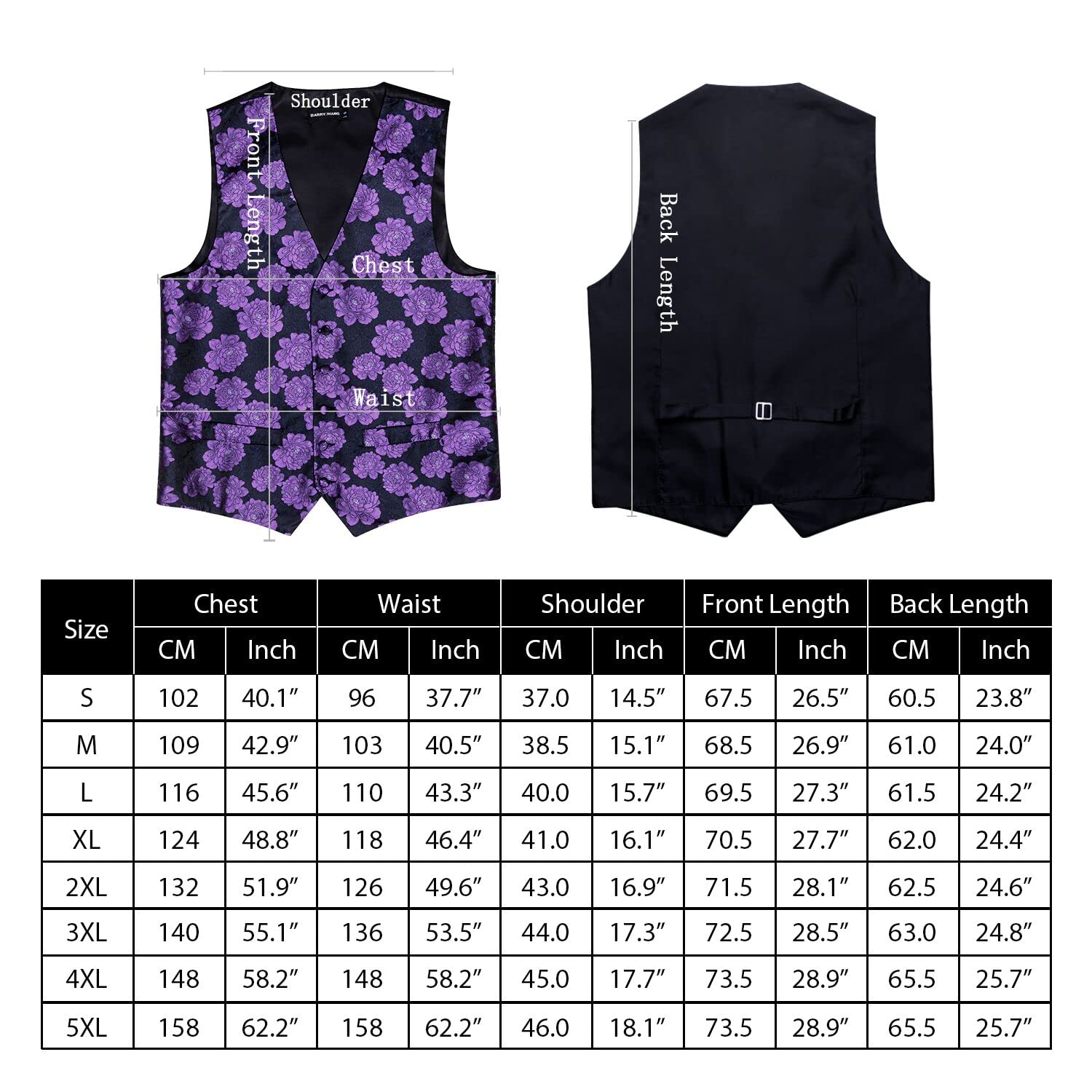 Barry.Wang Mens Suit Vest Gold Flower Silk Jacquard Waistcot Ties Set Formal/Leisure 5PCS