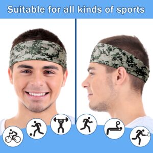 Sweatbands, Workout Sport Headbands for Men Camo Sweat Absorbing Headband Wide Sweatband for Head Basketball Football Cycling Running Yoga, 4.7 x 9.8 Inch (Mixed Style)