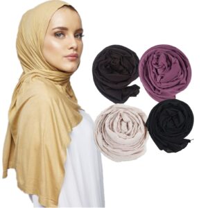 kxy 4 pieces stretchy soft cotton shawl long jersey scarf for women muslim plain wrap hijab head scarf coffee leather red beige black 31.5 x 70.12inch