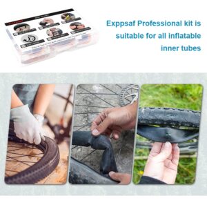 Exppsaf Bike Inner Tire Patch Repair Kit - with 15 PCS Vulcanizing Patches, 6 PCS Pre Glued Patchs, Portable Storage Box, Metal Rasp and Lever - Also for MTB BMX Road Mountain Bicycle Travel