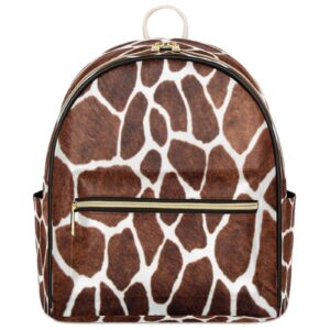 giraffe skin print mini backpack purse for women, animal giraffe skin print leather small backpack casual travel daypacks shoulder bag for girls teen