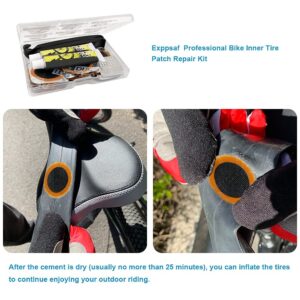 Exppsaf Bike Inner Tire Patch Repair Kit - with 15 PCS Vulcanizing Patches, 6 PCS Pre Glued Patchs, Portable Storage Box, Metal Rasp and Lever - Also for MTB BMX Road Mountain Bicycle Travel