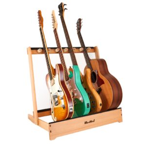 penypeal guitar stand multiple guitars, guitar rack solid beech wood folding design, removable retainers for guitar bass display and guitar case/bag