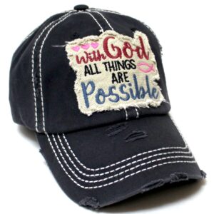 Women's Christian Ballcap with God All Things are Possible Faith Patch Embroidery Monogram Hat, Black