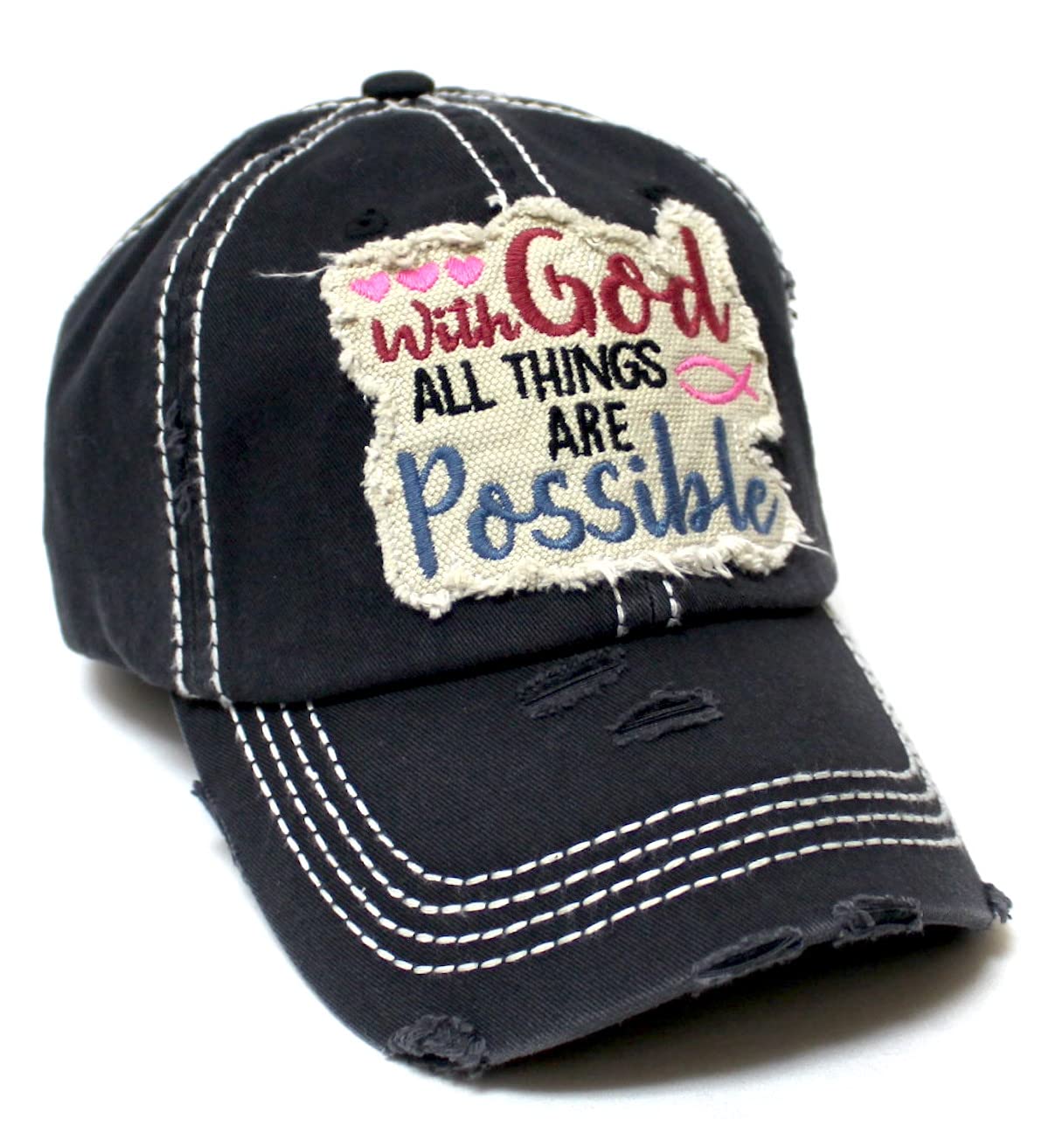 Women's Christian Ballcap with God All Things are Possible Faith Patch Embroidery Monogram Hat, Black