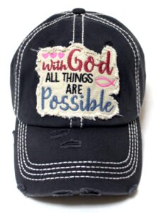 women's christian ballcap with god all things are possible faith patch embroidery monogram hat, black