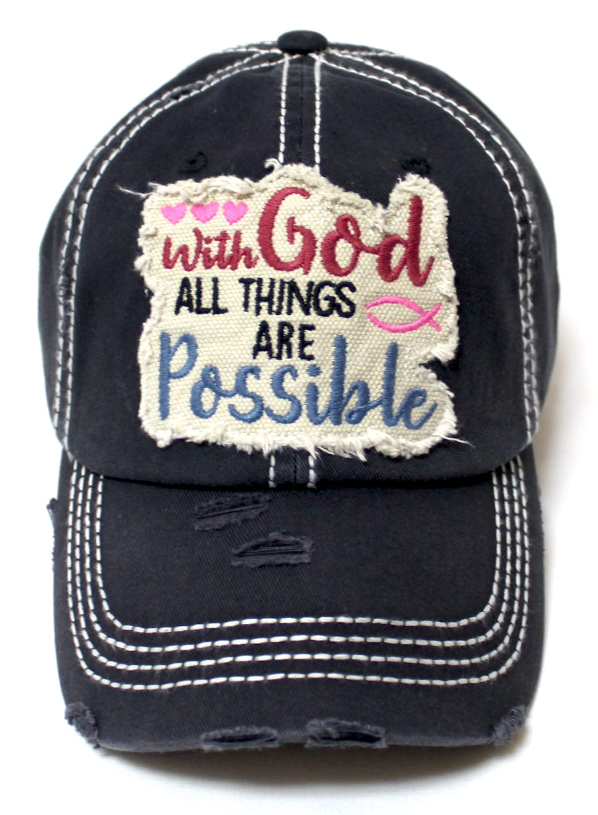 Women's Christian Ballcap with God All Things are Possible Faith Patch Embroidery Monogram Hat, Black