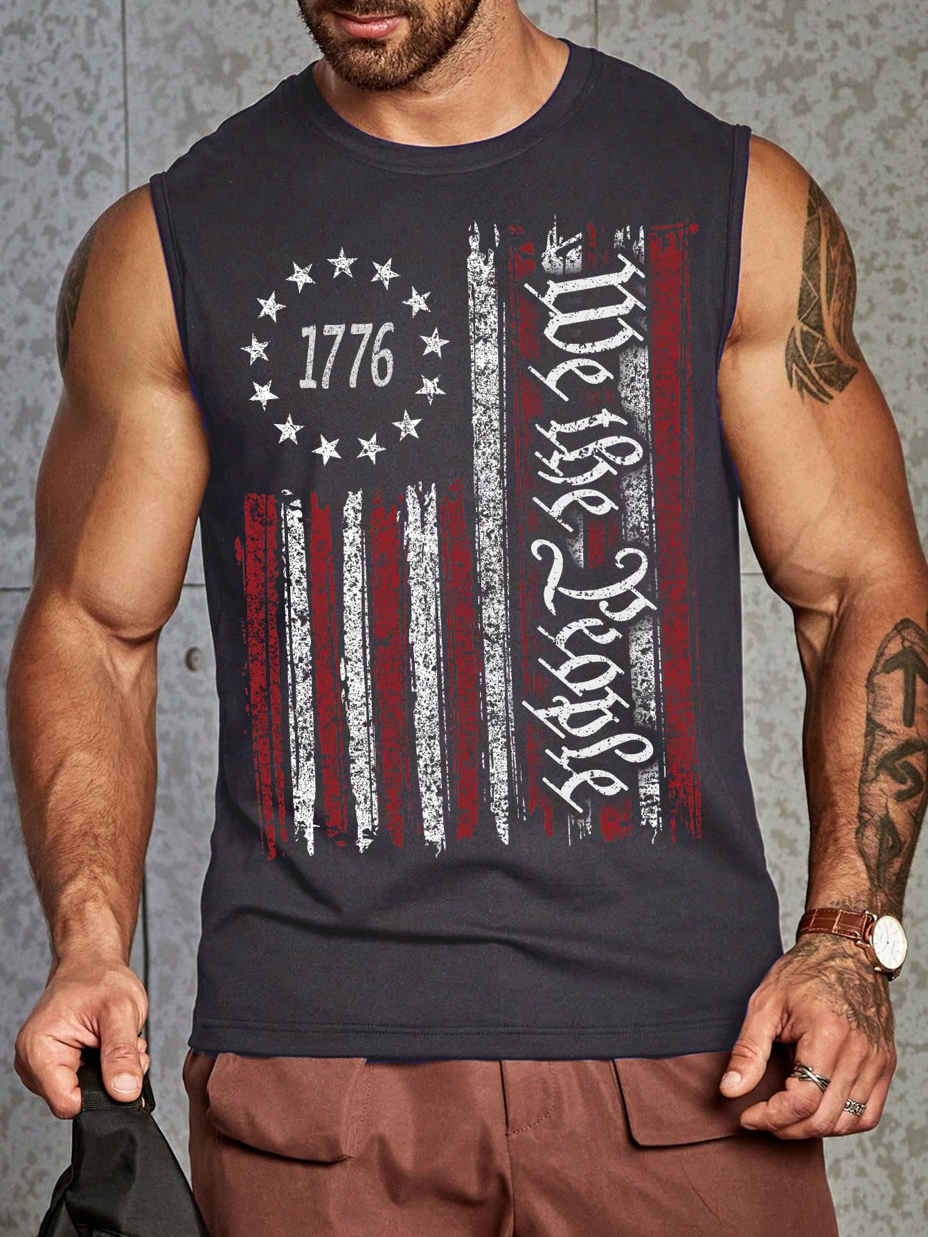 Heralady 4th of July Shirts Mens Muscle Tank Top 1776 Sleeveless Graphic Gym Workout USA Flag Shirt Grey XLarge