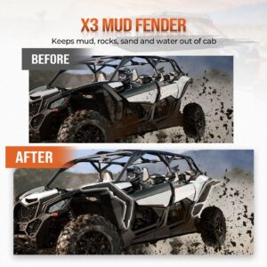 X3 Front & Rear Fender Flares, KEMIMOTO 6 PSC Extended Mud Flaps Mud Guards Compatible with Can-Am Maverick X3 & X3 Max DS RS RC MR Turbo RR 2017-2024, Replace #715002973