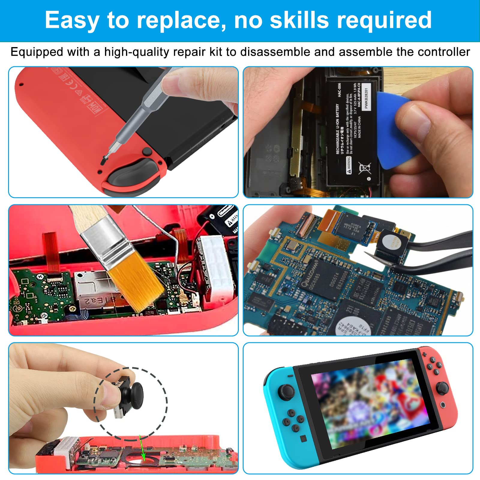 EEEKit Joystick Replacement for Joycon, 3D Analog Thumb Stick Repair Kit for Switch, Switch Lite, Switch OLED, 68PCS