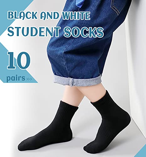 DoSmart Kids Crew Athletic Socks Boys Girls Classics Cotton School Uniform Childs Sports Breathable Casual Socks 10 Pairs (9-12 Years, 10 Pairs Black)