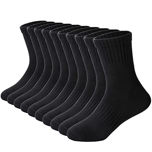 DoSmart Kids Crew Athletic Socks Boys Girls Classics Cotton School Uniform Childs Sports Breathable Casual Socks 10 Pairs (9-12 Years, 10 Pairs Black)