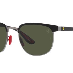 Ray-Ban RB3698M Scuderia Ferrari Collection Square Sunglasses, Matte Black On Matte Gunmetal/Green, 53 mm