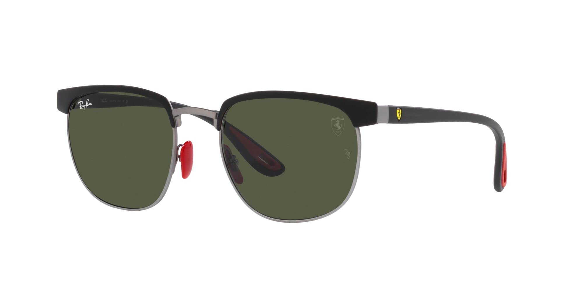 Ray-Ban RB3698M Scuderia Ferrari Collection Square Sunglasses, Matte Black On Matte Gunmetal/Green, 53 mm