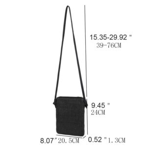 Women Straw Crossbody Purse Bag, Cute Handwoven Rattan Bag Mini Weave shoulder beach bag, Girls Summer Crossbody Purse and Handbag for Beach Sea Travel (Black)