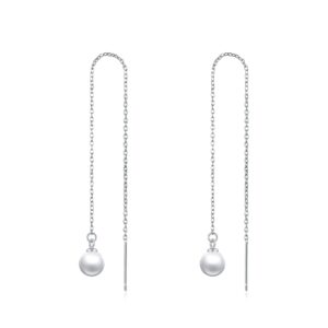 pearl threader earrings gifts sterling silver long piercing pearl tassel drop dangle ear line eardrop earrings jewelry for women teen