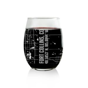 american sign letters fort collins colorado city map stemless wine glass - fort collins map glass, colorado gift, colorado glass