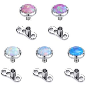 punktracker 10pcs 316l stainless steel opal dermal piercing jewelry dermal tops internally threaded dermal piercing kit dermal jewelry