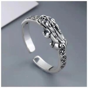 JUNTEN Sterling Silver Feng Shui Pixiu Rings for Men Women Good Lucky Wealth Ring Open Adjustable Ring