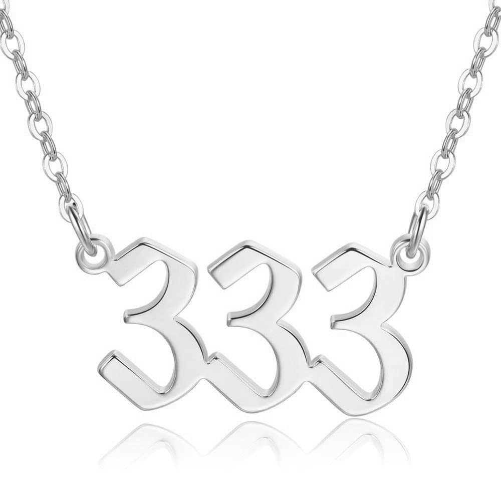 Caiyao 18K Gold & Silver Plated Stainless Steel Angel Number Necklace 111 222 333 444 555 666 777 888 999 Numerology Jewelry for Women-333 Silver