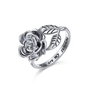 rose flower ring for women s925 sterling silver adjustable wrap open promise anniversary ring jewelry you are my sunshine gift