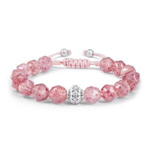 awnl women's strawberry quartz braided beaded bracelet with sterling silver centre charm (8mm gemstone), 5.1''-5.9''