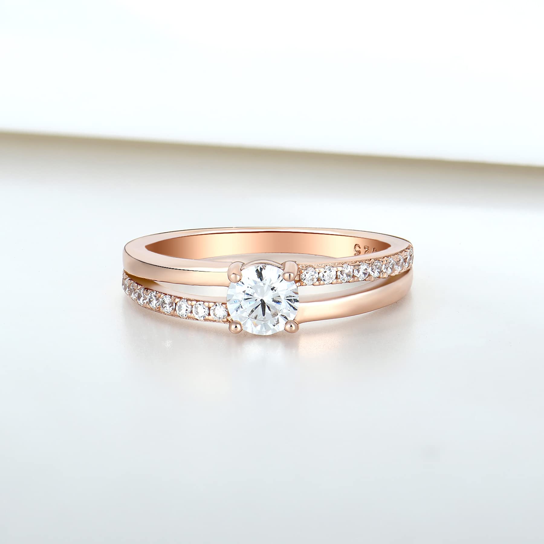 YL Solitaire Wedding Rings for Women 925 Sterling Silver Statement Rings 18K Rose Gold Cubic Zirconia Rings for Anniversary Engagement-size 6