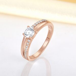 YL Solitaire Wedding Rings for Women 925 Sterling Silver Statement Rings 18K Rose Gold Cubic Zirconia Rings for Anniversary Engagement-size 6