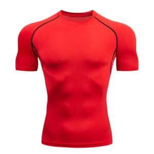 Men Short Sleeves Compression Top Base Layer Undershirt Workout Athletic Shirt Running Sport Dry Fitted Sleeve Purple