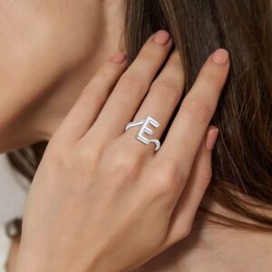 STARCHENIE Women's Initial E Ring Closed,Letter Ring for Women 925 Sterling Silver E Ring Size10