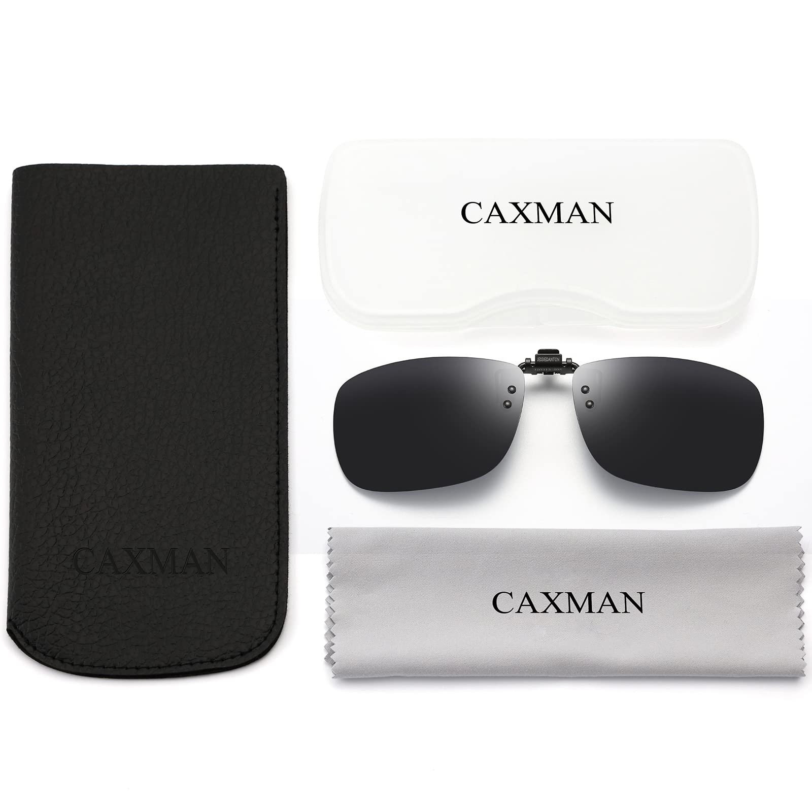 CAXMAN Clip On Sunglasses Over Prescription Frames for Men & Women w/Super Dark Category 4 Lens Polarized & 100% UV Protection Flip Up Large Size