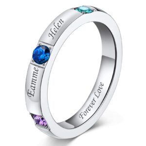 personalized mothers day rings with 3 birthstones engravable stainless steel grandmother ring stones customized memorial jewelry gifts