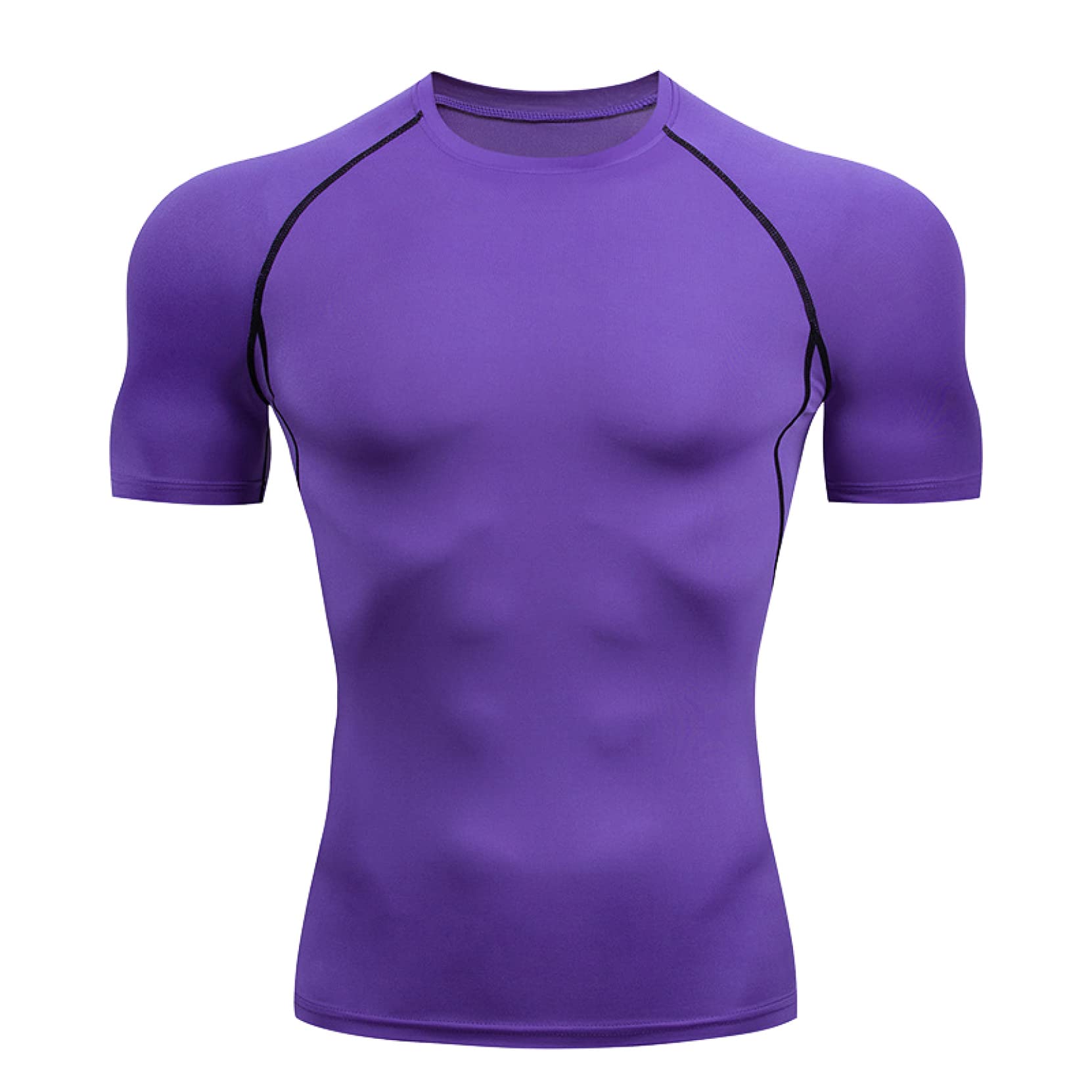 Men Short Sleeves Compression Top Base Layer Undershirt Workout Athletic Shirt Running Sport Dry Fitted Sleeve Purple