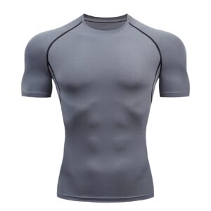 Men Short Sleeves Compression Top Base Layer Undershirt Workout Athletic Shirt Running Sport Dry Fitted Sleeve Purple