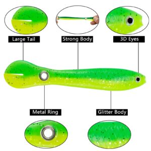 ZRUOYI 5 Pcs Soft Bionic Loach Bass Fishing Lures and Lead Head Jigs Fishing Hooks,Jerk Hopping Swim Bait,Swimming Simulation Lures for Saltwater & Freshwater