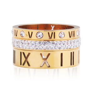 unaphyo roman numeral stackable rings for women 3pcs set stainless steel cubic zirconia engagement wedding bands stacking ring gold plated size 8