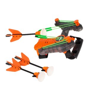 zing air hunterz wrist bow - includes 1 wrist bow and 3 suction cup arrows, launches arrows up to 45 ft (orange)