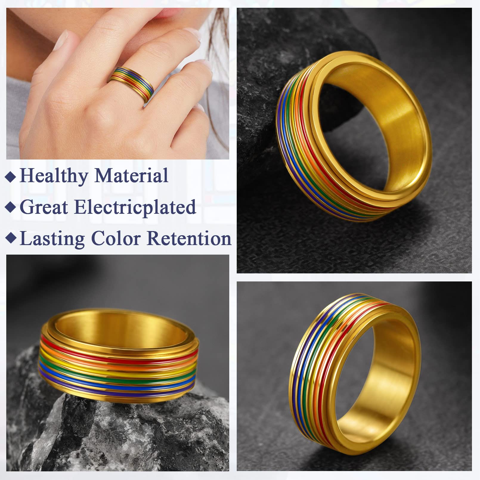 FaithHeart Wedding Band Rings for Women Gold Plated 8mm LGBTQ Love Spinner Thumb Rings for Man Size 9