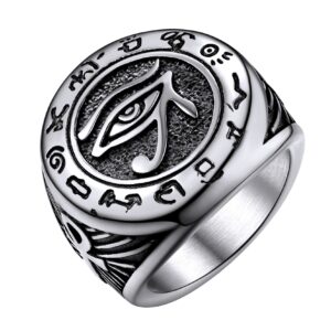 goldchic jewelry eye of ra vintage rings for women, stainless steel wadjet eye protection band ring size 8